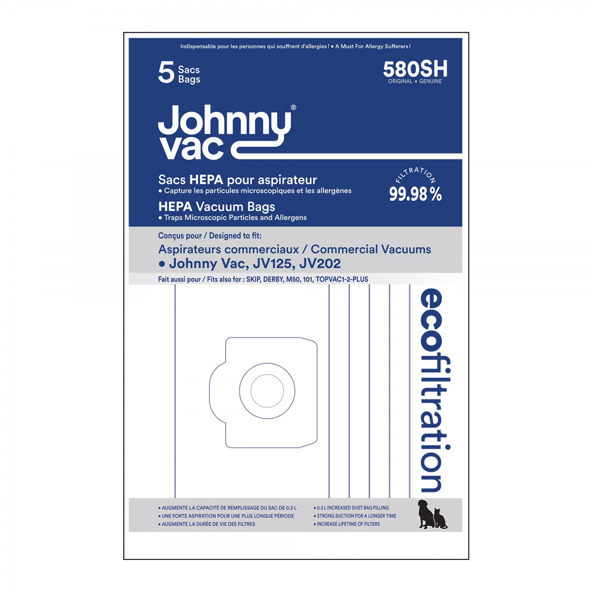Johnny Vac JV 125 AND JV202 HEPA Microfilter Bag for Johnny Vac ...
